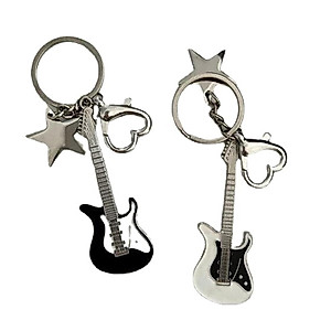 mdgfge Punk Music Guitar Keychain Musical Instrument Star Cute Bass Keyring Electric Guitar Key Rings Key Holder Pendant for Women Men Music Lovers (2 Pcs)