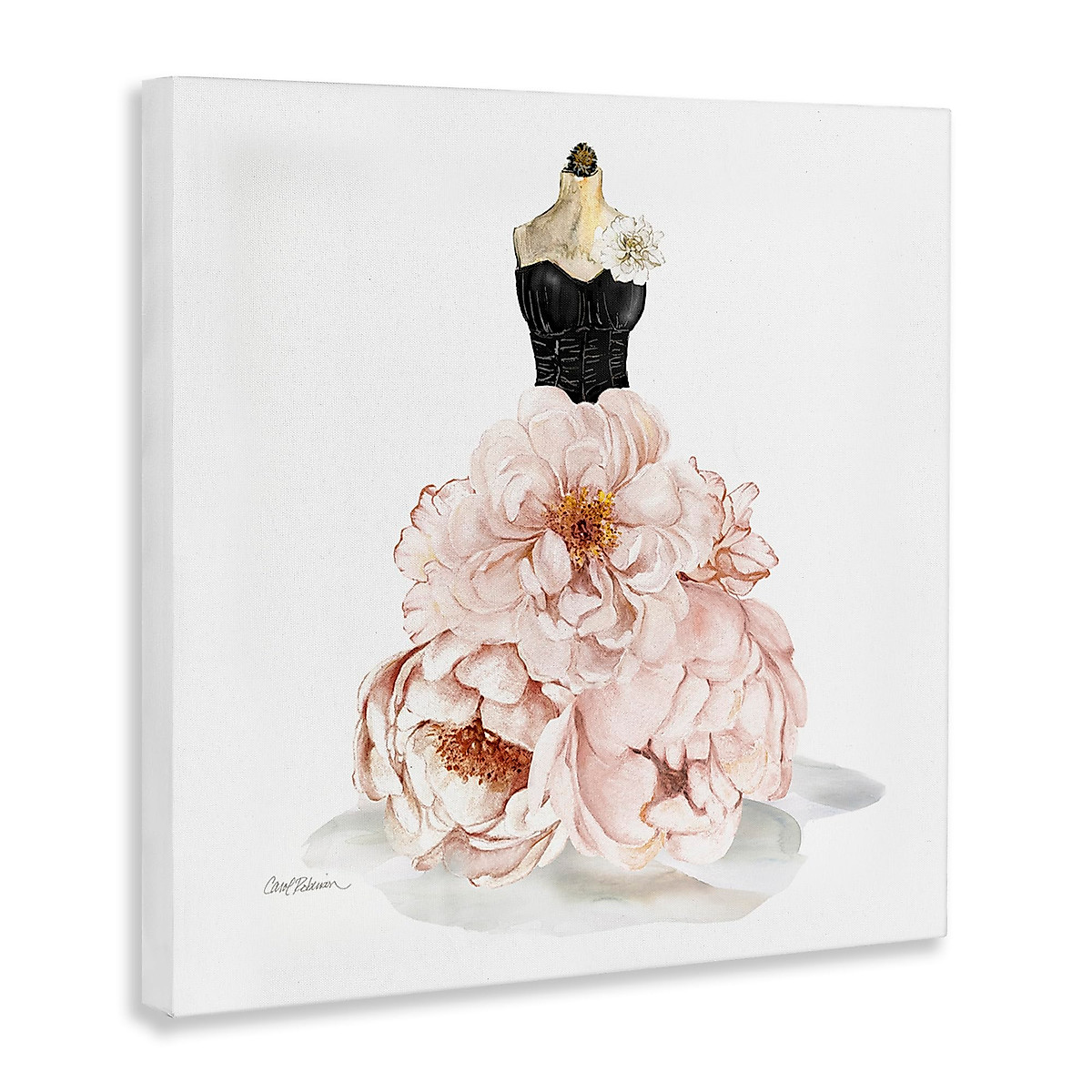 Stupell Industries Pink Peonies Floral Dress Black Corset Fashion Mannequin, Designed by Carol Robinson Canvas Wall Art, 36x36
