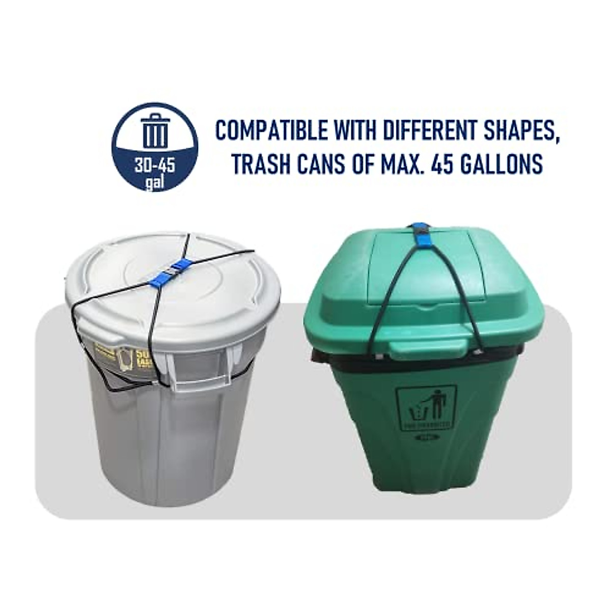 KiinHome Trash Can Lock, Bungee Cord for Outdoor Garbage Can Lid, Animal Proof Garbage Lid Lock (Works for Dogs, Bears, Raccons, Opossums), Heavy Dutty Elastic Strap. (Trash Can NOT Included)