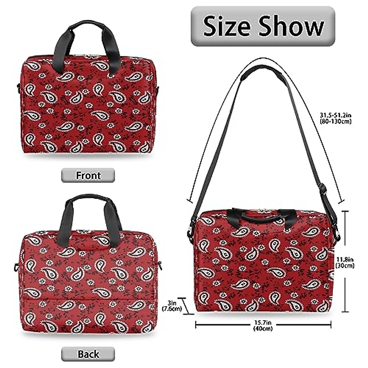 Paisley Red Pattern Laptop Bag for Women Men Business Crossbody Computer Bag Laptop Case Water Resistant Travel Messenger Briefcase with Handle Fits 13 14 15 16 Inch Notebook and Laptop