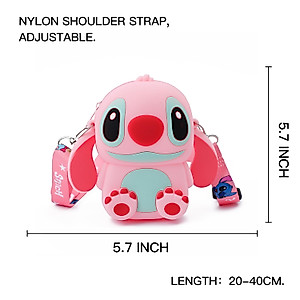 Cartoon Stitch Crossbody bag with Adjustable Shoulder Strap,Stitch 50s Sticker Set,Badge Wallet with Lanyard,Handbag with Zipper,Coin Money Pouch Bag (stitch-pink)