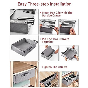 BRUINAGORA Closet Organizers and Storage, Closet Pullout Drawer, Under Shelf Storage Organizer, Adjustable Clips for Underwear, Bra, Lingerie, Panties, Undies, Grey/2 Pack