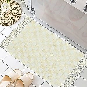 Zeeinx Boho Bathroom Rugs 2'x3' Cotton Hand Woven Area Rug with Tassels Cute Checkerboard Tufted Rug Farmhouse Throw Rug for Laundry Bedroom Living Room Entryway