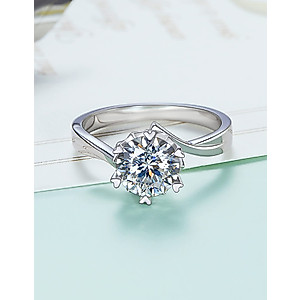 MomentWish Moissanite Rings, 1Carat Personalized Moissanite Silver Rings for Women,D Color VVS1 Simulated Diamond 925 Sterling Silver Solitaire Rings-Size10.5