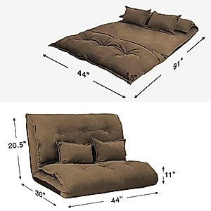 TY ARTS & CULTURE Sofa Bed Adjustable Folding Leisure Comfortable Floor Sofa Chair with 2 Pillows, Futon Sofa Bed, Futon Couch, TV Floor Gaming Couch Lazy Sofa for Bedroom/Living Room/Balcony (Brown)