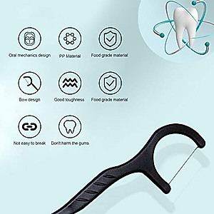 Permotary 6 Packs Bamboo Charcoal Dental Floss Picks Ultra-fine Smoother Portable Household Oral Care Floss Picks for Cleaner Healthier Mouth with Travel Handy Cases 300 Count Flossers
