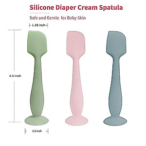 3 Pack Baby Diaper Cream Spatula Applicator, Soft Silicone Butt paste Spatula Diaper Cream Brush with Suction Cup Base (Cyan, Pink, Green)