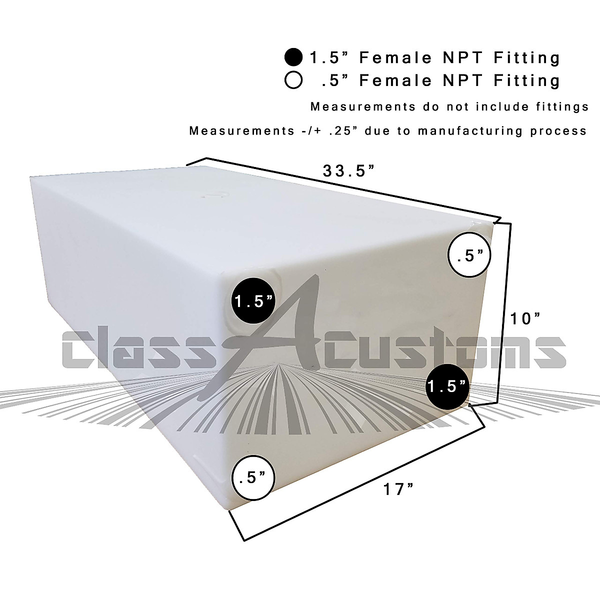 Class A Customs | 25 Gallon RV Concession Fresh Water Tank with Plumbing Kit & 12 Volt Water Pump | T-2500-BPK-PUMP