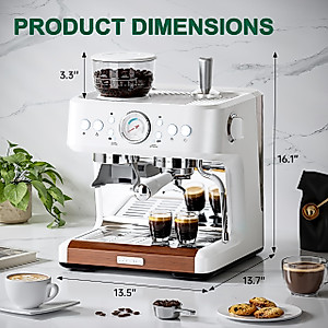 COUPLUX Espresso Machine with Grinder, Coffee and Espresso Maker Combo All in One Coffee Machine, 20 Bar Cafe Espresso Machine with Milk Frother for Latte Cappuccino, 2.8L Water Tank, 58MM Portafilter