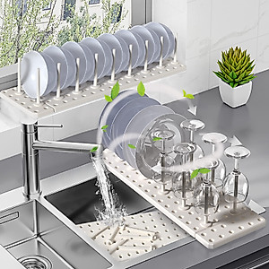 DANCELF Kitchen Cupboard Organization Drawer Organizer, Pegboard Tray for Dish Rack, Kitchen Organizer Plate Holder for Cabinets, Scalable Adjustment, 2Pcs, White