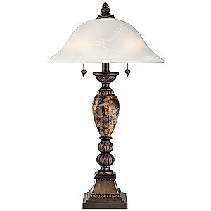 DIRKES Traditional Table Lamp 27" Tall Aged Bronze Marble White Alabaster Glass Dome Shade for Bedroom Living Room Bedside