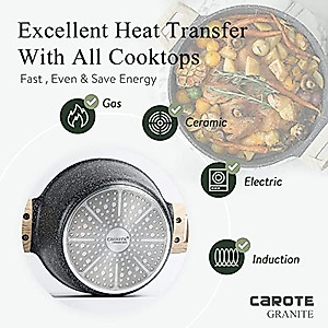 CAROTE 4 Qt Nonstick Stock Pot with Lid Soup Pot, Granite Pot 4 Quart Pot with Lid, Dutch Oven Casserole Super Easy to Clean Non Stick Pot Stew Pot Cooking Pot Cookware PFOA Free (CLASSIC GRANITE)