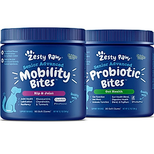 Zesty Paws Senior Advanced Glucosamine for Dogs - for Hip & Joint Arthritis Pain Relief + Probiotic for Dogs - with Natural Digestive Enzymes + Prebiotics & Pumpkin
