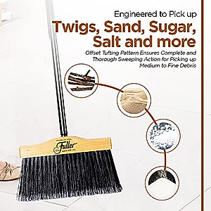 Fuller Brush Wooden House Broom - Heavy-Duty Wide Wood Sweeper Head with Long Bristles for Sweeping Indoor-Outdoor and 2-Pc Black Steel Handle - Available in 2 Sizes Perfect for Household & Yard Use