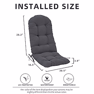 VOQNIS Indoor Outdoor Adirondack Chair Cushion, Patio Rocking Chairs Cushions, Waterproof Sun Protection (Grey)