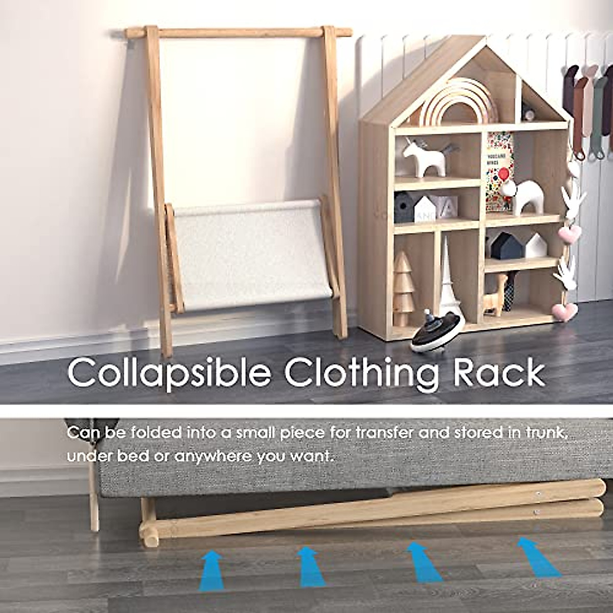 VOGUSLAND Dress up Rack, Child Garment Rack, Kids Clothing Rack with Storage Shelf (Natural Beech, 29.5" L x 14.5" W x 40" H)