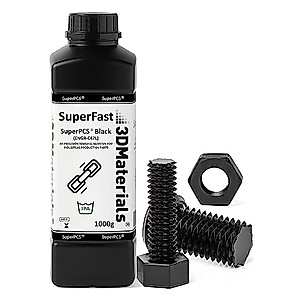 SuperPCS Black 1000g is the Fastest 1.5 Sec and Toughest Resin (1.8GPa, 15% Elongation) with 8K 22um Resolution, Made in Korea by 3DMaterials]