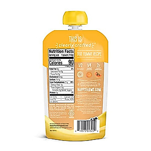 Happy Baby Organics Stage 2 Baby Food Pouches, Gluten Free, Vegan & Healthy Snack, Clearly Crafted Fruit & Veggie Puree, Bananas, Sweet Potatoes & Papayas, 4 Ounces (Pack of 16)