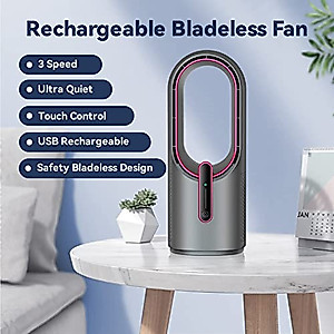 LOMMOL Desk Fan, 11.8 Inch Bladeless Fan Mini Office Fan, USB Table Fan With Comfy Wind, Desk Fan Small Quiet with 3 speeds Touch Control for Office Bedroom Dorm Workday Companion