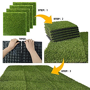 Qingbei Rina Artificial Grass Turf Tiles Interlocking for Dogs Potty,(12"x12"-9 Pack) Outdoor Fake Grass Mat Squares for Balcony,Self-draining Flooring