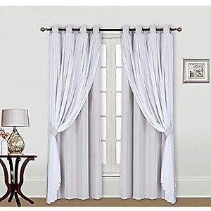 ECM. Catarina Layered Solid Blackout and Sheer Window Curtain Panel Pair with Grommet Top 2 Layered (Cloud Grey, 2PC 52" x 84")