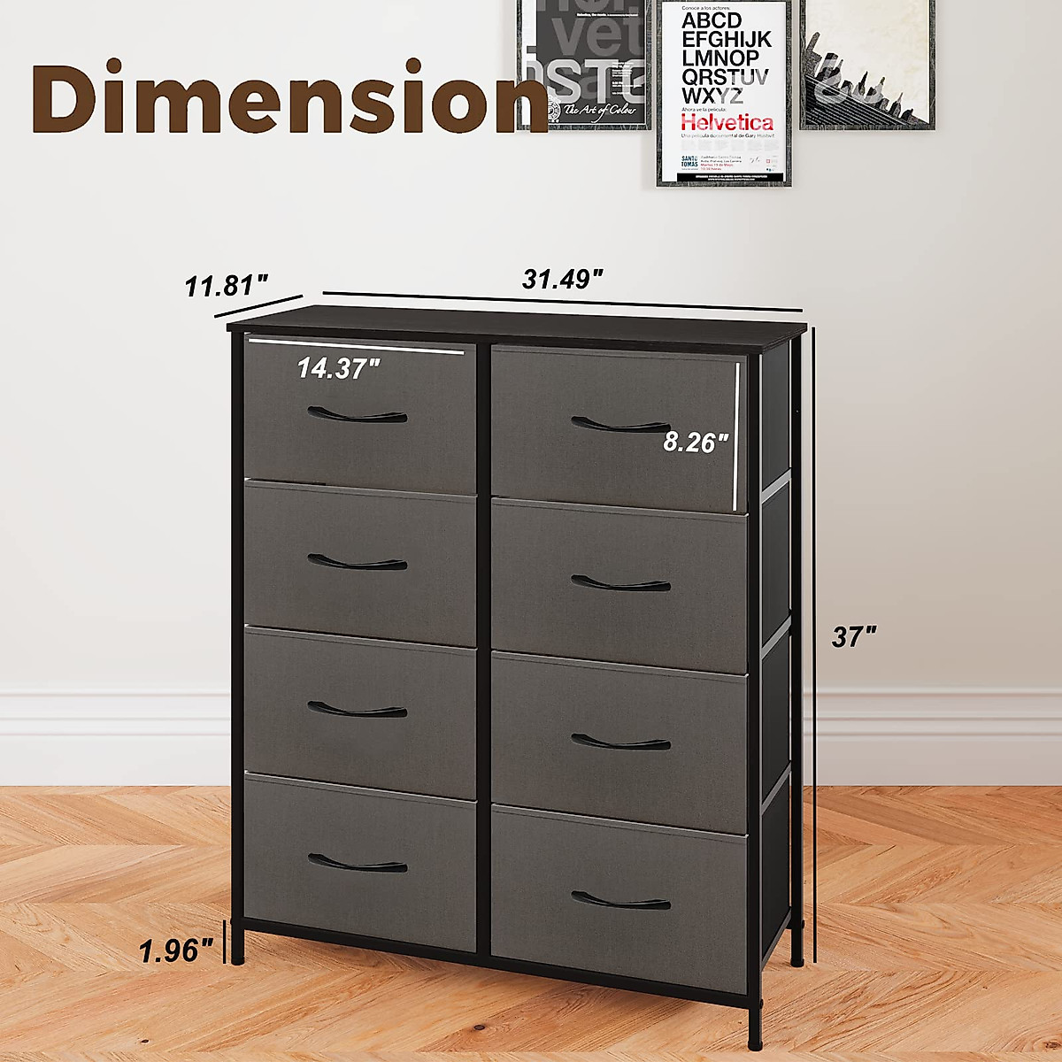 Maxtown 8 Drawer Dresser, Storage Tower with Fabric Box,Clothes Organizer, Bedroom Tall Dresser with Metal Frame and Wood Shelves, Dressers & chests of Drawers for Bedroom, Entryway, Office Black