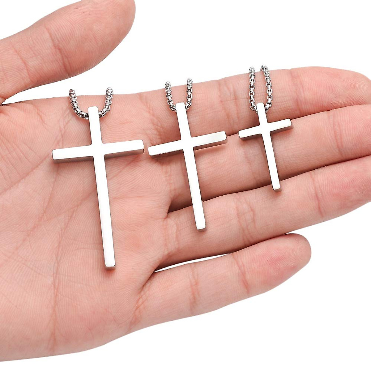 M MOOHAM Cross Pendant Necklaces for Men Women Cross Chain 18 Inch Silver Jewelry, Crucifix Necklace Men, Gifts for Brother Papa Men Grandpa, Teenage Teen Boys Gifts Ideas