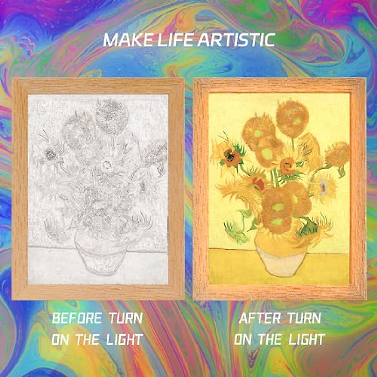 ESUE Idea Art Design Night Light for Kids or Family, Picture Desk Lamp, 8.6 inch Bedside Table Lamp, 3 Light Modes Dimmable Desktop LED for Living Room Home Office Gifts (VG-Sunflowers)