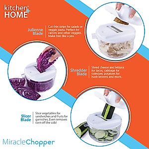 Kitchen + Home Manual Food Chopper - 5 in 1 Miracle Chopper, Salsa Maker, Blender, Slicer, Shredder and Julienne – As Seen on TV Manual Food Processor