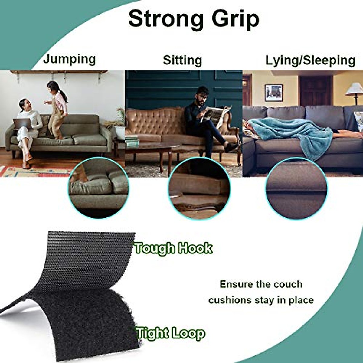 TEUVO Couch Cushion Non Slip Pads to Keep Couch Cushions from Sliding, Hook and Loop Tape with Adhesive for Smooth Surfaces, 2m Long and 11cm Wide