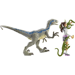 Mattel Jurassic World Camp Cretaceous Yasmina Yaz and Velociraptor Human and Dino Pack with 2 Action Figures, 2 Compys Figures and Accessory, Toy Gift Set and Collectible