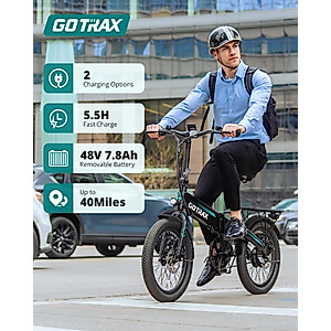 Gotrax R1 20" Folding Electric Bike with 40 Miles Range by 48V Battery, 20Mph Power by 350W, Weighs Only 45lbs, LCD Display & 5 Pedal-Assist Levels, Suitable for Leisure Riding&Commuting Black