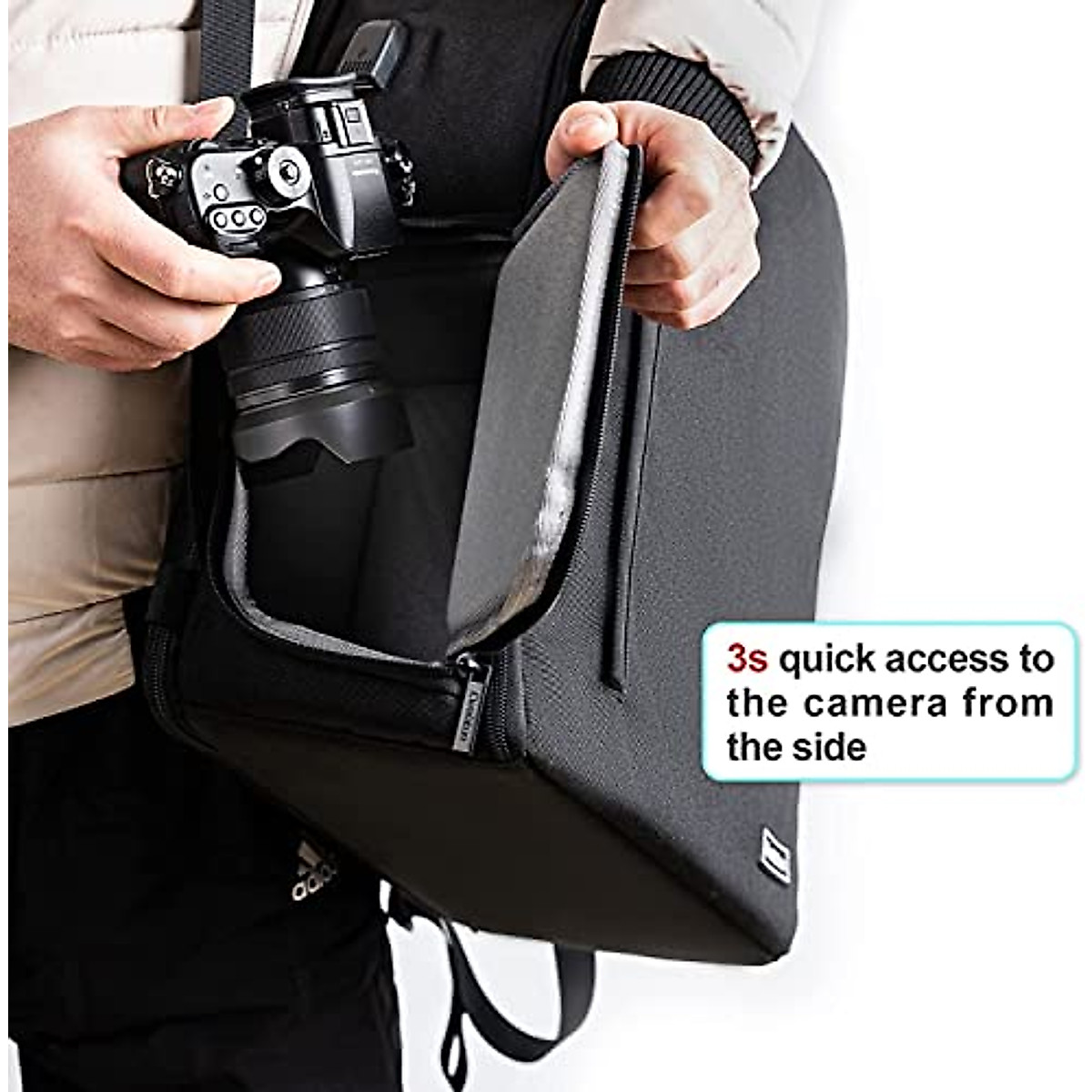 CADeN Camera Backpack Bag with Laptop Compartment 15.6" for DSLR/SLR Mirrorless Camera Waterproof, Camera Case Compatible for Sony Canon Nikon Camera and Lens Tripod Accessories Black