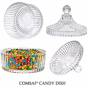 FTOF Glass Candy Storage Box Clear Sugar Dish With Lid Crystal Covered Candy Bowl Apothecary Food Buffet Container Holder, 250ml