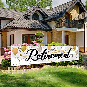 Retirement Banner Horizontal Large Retirement Sign Banner Fabric Retirement Yard Sign Backdrop for Retirement Party Photo Booth, 72.8 x 15.7 Inch