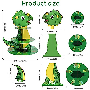 Dinosaur Cupcake Stand 3 Tier, Dinosaur Birthday Party Decorations for Kids Boys,Cute Dinosaur Triceratop Dessert Tower, Dinosaur Theme Party Supplies