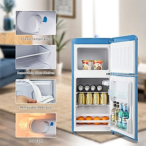 AXUTL Retro Mini Fridge Refrigerator with Freezer Bedroom Dorm Blue 3.5 Cu.ft Compact Small for RV Apartment 2-Door Design