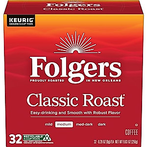 Folgers Classic Roast Coffee, Medium Roast, 32 Keurig K-Cup Pods