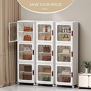 GONGQIN Stackable Storage Bins 11 Gal, Plastic Foldable Storage Box for Collapsible Room Clothes Organizers and Storage, Wheeled Storage Book Containers for Organizing (4 Pack)