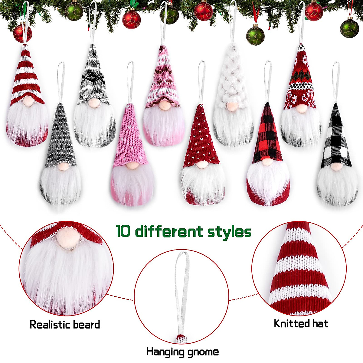 Christmas Tree Decorations Hanging Gnomes Ornaments Set of 10,Handmade Plush Gnome Santa Elf Hanging Home Christmas Decor,Yard Garden Indoor Outdoor Party Farmhouse Holiday Decor