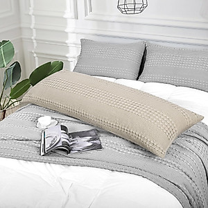 PHF 100% Cotton Waffle Body Pillowcase with Zipper, 1 Pack 20" X 54" Soft Breathable Skin-friendly Pillow Sham, Aesthetic Decorative Waffle Weave Body Pillow Cover, No Filling, Oatmeal