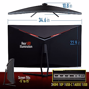 Deco Gear 39" Curved Ultrawide Gaming Monitor, 2560x1440, 1ms MPRT, 165 Hz, 16:9, HDR400, 4000:1