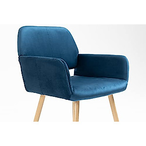 EEBUIHUI Modern Dining Room Living Room Accent Arm Chairs Club Guest with Solid Wood Legs Velet Fabric Upholstered Side Dining Chair for Living Room Dining Room Kitchen (Blue)