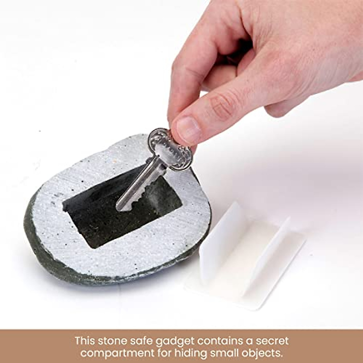 Bits and Pieces - Hide-A-Key Stone Safe Gadget - Fake Rock Spare Key Hider - Weather Resistant Yard Decorations - Decorative Garden Stones