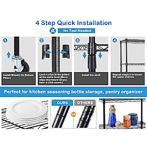 6000Lbs Capacity Storage Shelves, 6 Tier NSF Certified Heavy Duty Wire Shelving with Wheels, 48"Lx18"Wx78"H Adjustable Metal Shelving for Restaurant Pantry Kitchen, Storage Rack Utility Shelf