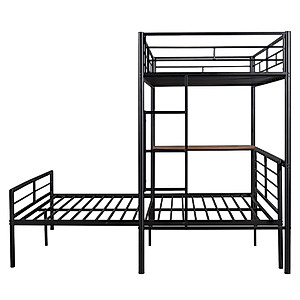 Harper & Bright Designs Metal Bunk Beds Twin Over Full Size,Bunk Beds with Desk, L Shaped Bunk Beds with Built-in Ladder, Full-Length Guardrail, No Box Spring Needed,Black