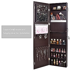 GISSAR Jewelry Mirror Armoire Wall Mount Over The Door, Mirror Jewelry Cabinet Storage Organizer Locking (Brown)
