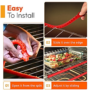 Silicone Oven Rack Shields Guards - Heat Resistant Oven Protector Oven guards for racks side heat shield for toaster oven Protect Against Burns and Scars | 14 Inches Long (Red)