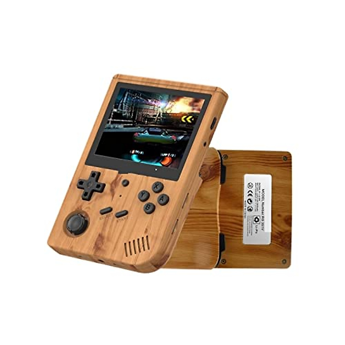 Retro Gaming Built-in 16G RK3326 Open Source 3.5-inch 640 * 480 Handheld Game Console Emulator (Color : Wood Grain 80G Bag)