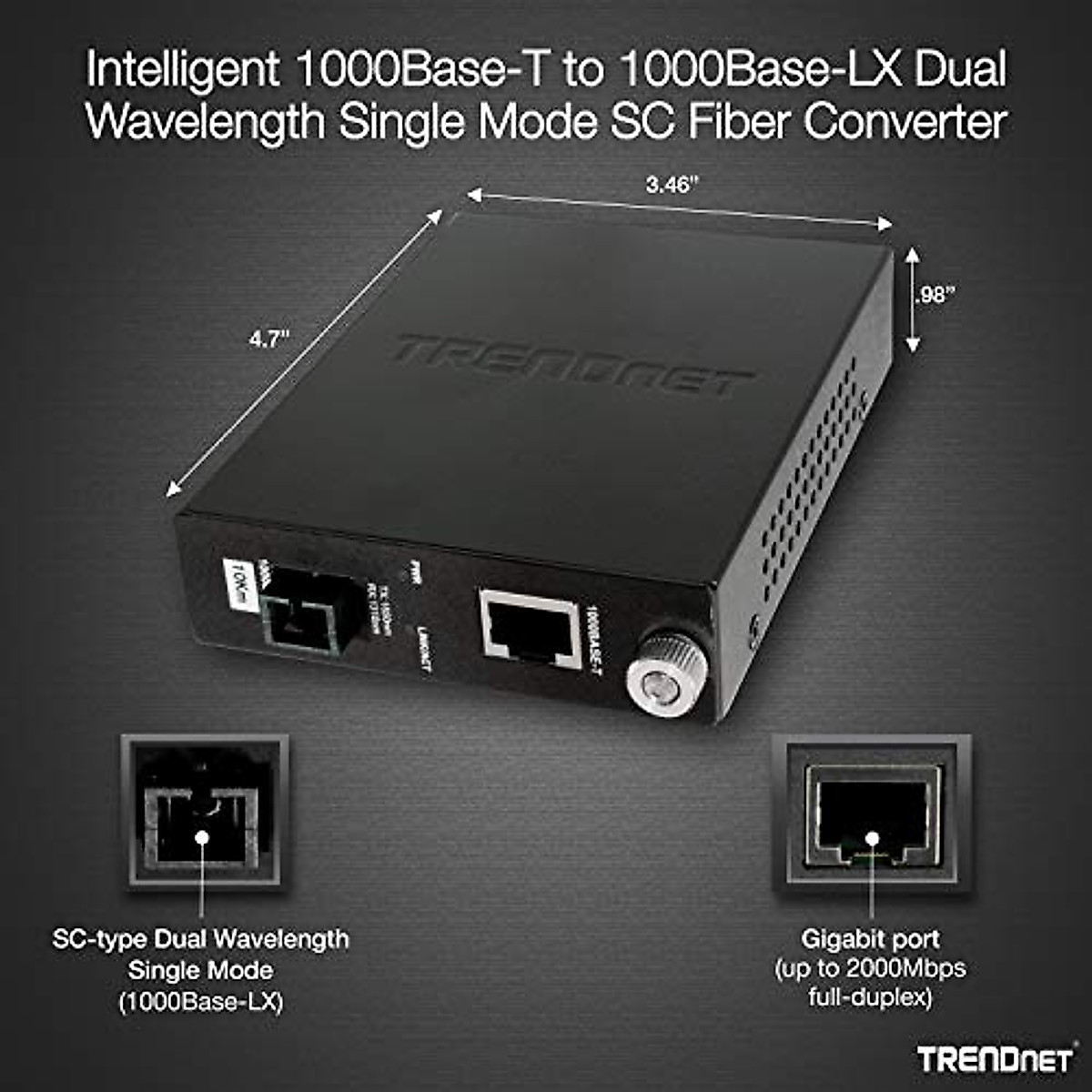TRENDnet Intelligent 1000Base-T to 1000Base-LX Dual Wavelength Single Mode SC Fiber Media Converter (10km/6.2miles) Fiber to Ethernet Converter, Fiber Port, RJ-45, Lifetime Protection, TFC-1000S10D5